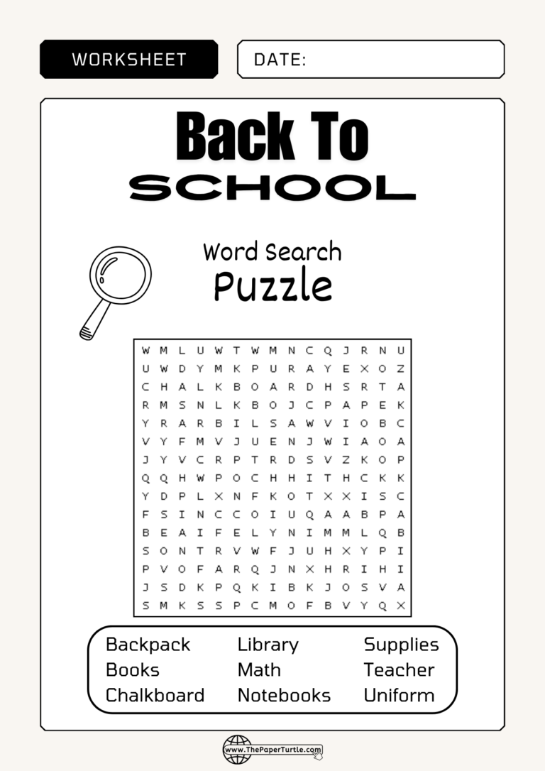 Back To School Worksheet - ThePaperTurtle