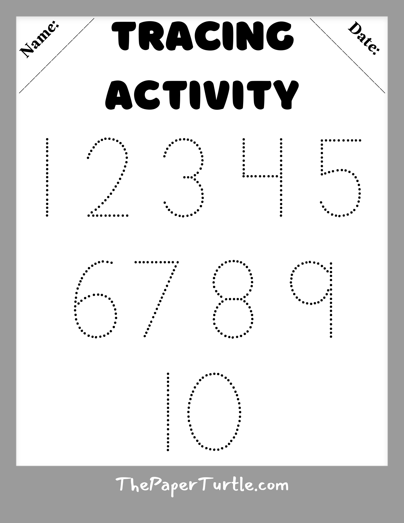 Number Tracing Worksheet - ThePaperTurtle